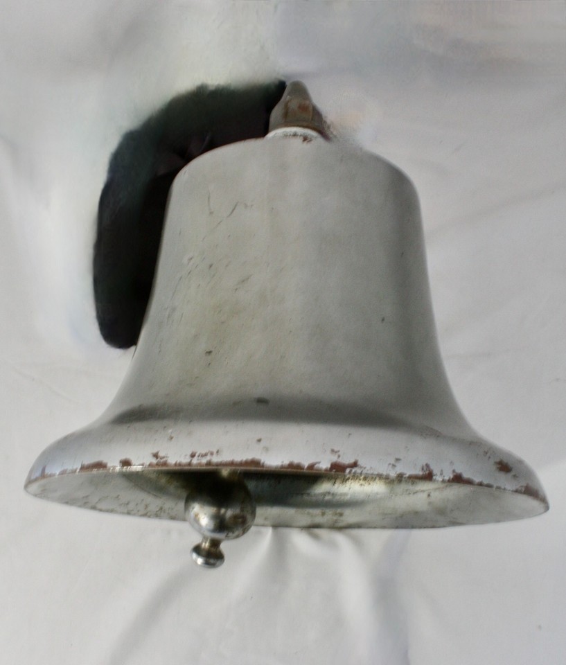 FIRE TRUCK BELL Chrome Plated w/Finial & Orig Wrought Iron Clapper ...