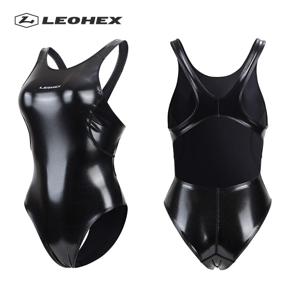 LEOHEX Women's Sexy Glossy Glitter Swimwear One Piece High Cut Leotards ...