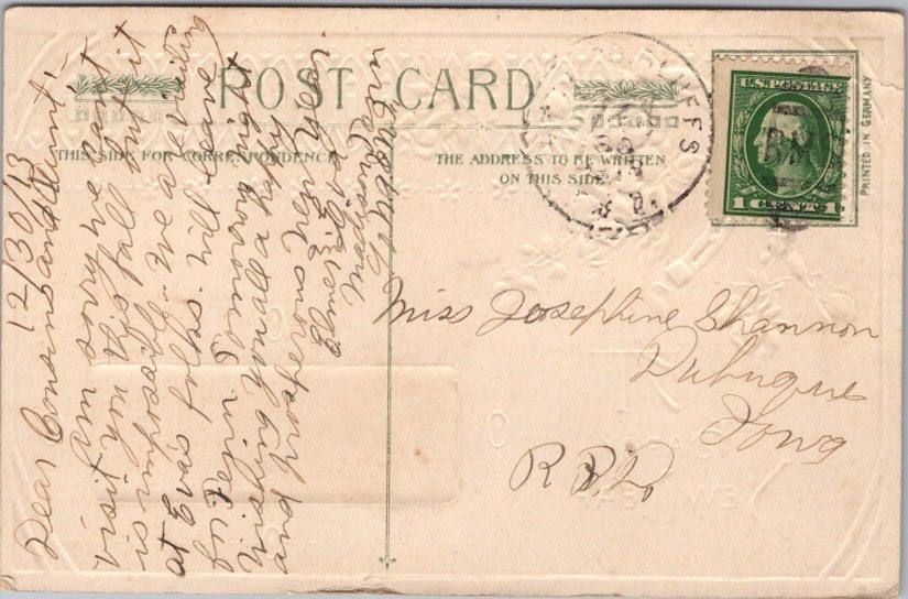 Vintage Winsch HAPPY NEW YEAR Embossed Postcard Moonlight Scene / 1913 ...