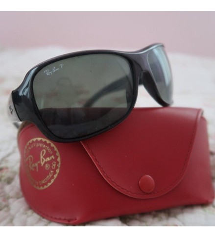 Rare Ray-Ban Black Wrap Polarized Sunglasses Red Case RB 4097 601/9A 3P ...