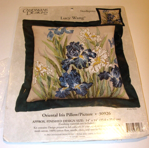 NO FLOSS Candamar LUCY WANG Needlepoint Kit Oriental Iris Pillow ...