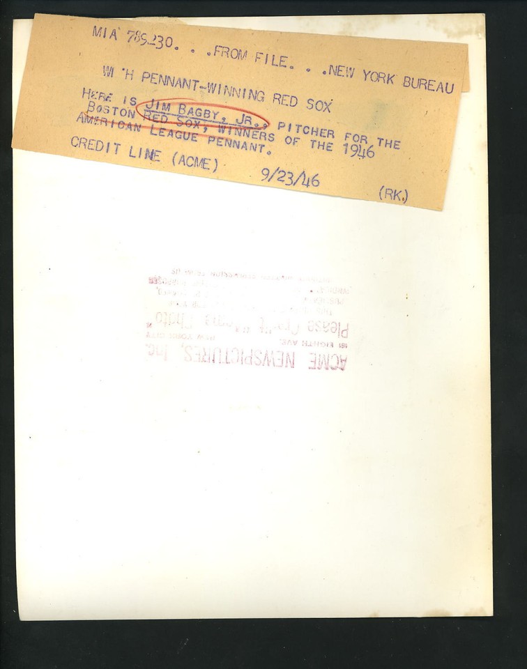 Jim Bagby Jr. 1946 World Series Press Photo Boston Red Sox | eBay