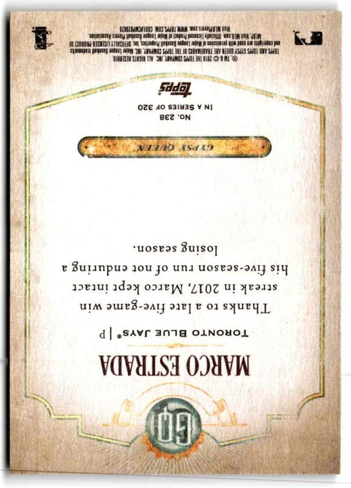 2018 Topps Gypsy Queen Marco Estrada p Toronto Blue Jays #238 | eBay