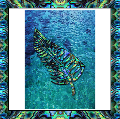 A3 NZ Fern 1 In Paua Colours Ocean Background Rolled Canvas Print New ...
