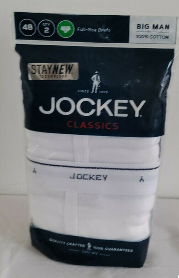 NEW BIG MAN Jockey Classics 2 Pc Pack Full Rise Briefs Size 48 White ...