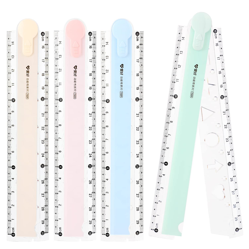 4-Pack Plastic Folding Ruler, 30Cm Transparent, Geometric, School ...