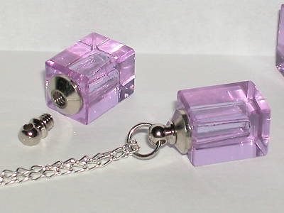 1 Small Perfume glass cube vial pendant charm bottle w/SCREW CAP purple ...