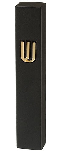 Modern Black Polymer Concrete Mezuzah Case - Gold Plated Shin - Jewish ...