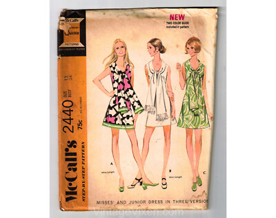 1970s Mini Dress Sewing Pattern - Sleeveless Sexy Summer - Bust 34 ...