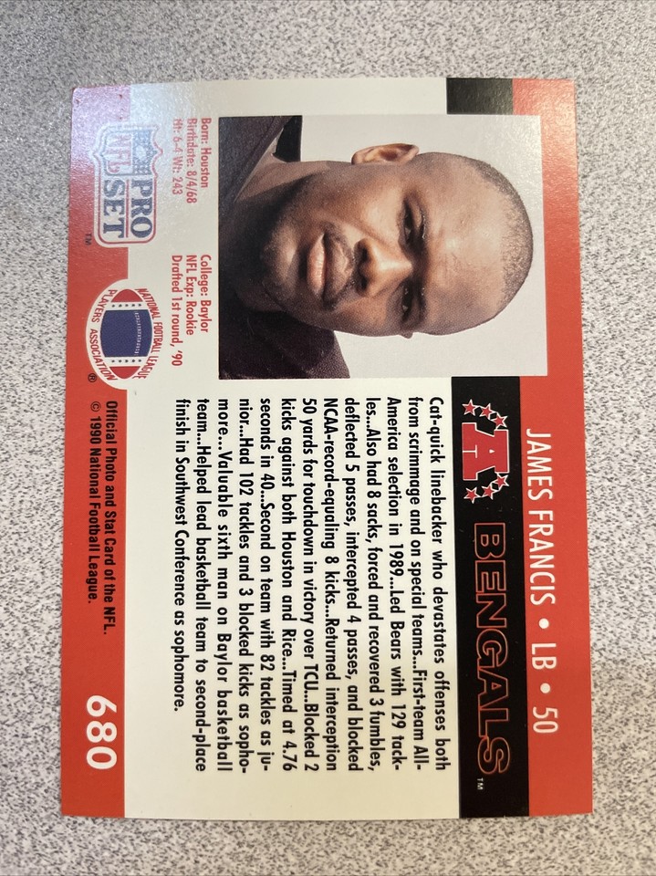 1990 Pro Set James Francis Autographed Rookie Card #680 Cincinnati ...