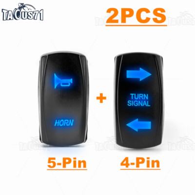 Universal UTV Turn Signal & Horn Rocker Switch Blue LED Button for ...