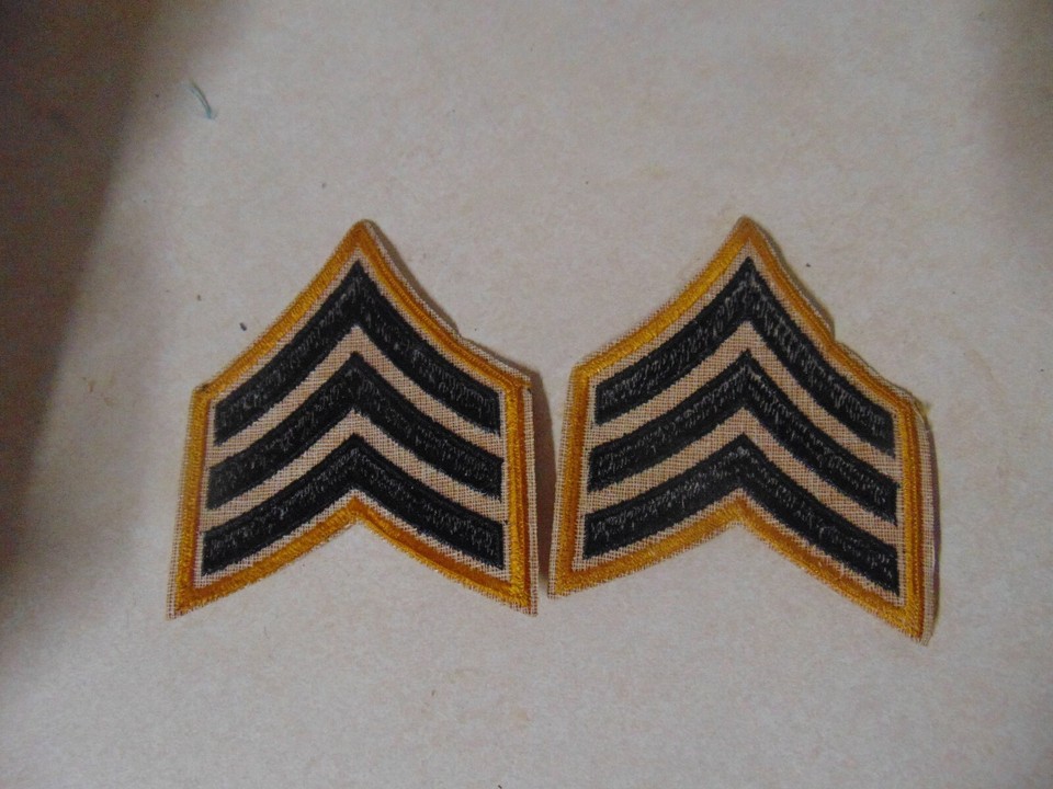 MILITARY POLICE OR FIRE PATCH SET OF 2 SEW ON SERGEANT STRIPES YELLOW ...