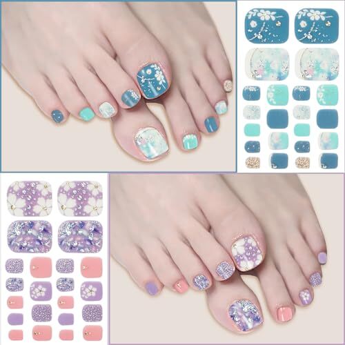 8Sheets Glitter Toe Nail Stickers Decals Spring Toe Gel Nail Stickers ...