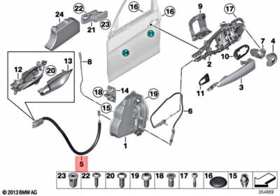 Genuine BMW M2 F21 F22 F23 Bowden Cable Inside Door Opener Front ...