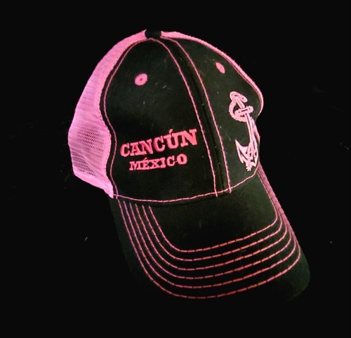 Vintage Cancun Mexico Hat Adjustable Snap Mesh Back Baseball Cap Pink ...
