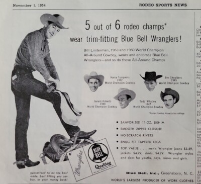 1954 mens Blue Bell jeans cowboy Bill Linderman rodeo world champion ...