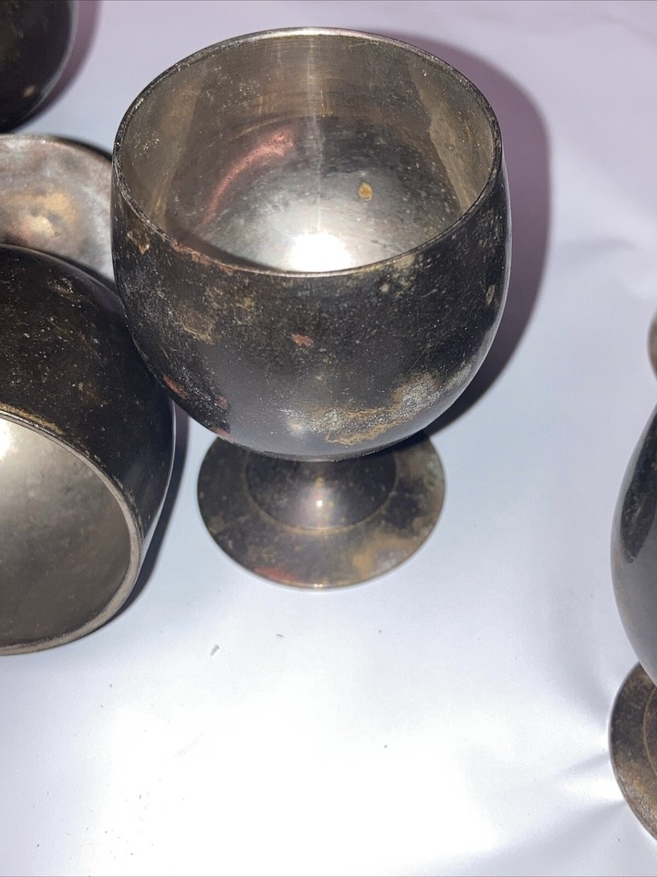 x6 - Vintage Small Brass w/ Silver Lining Goblets 2.25” Tall Wine ...