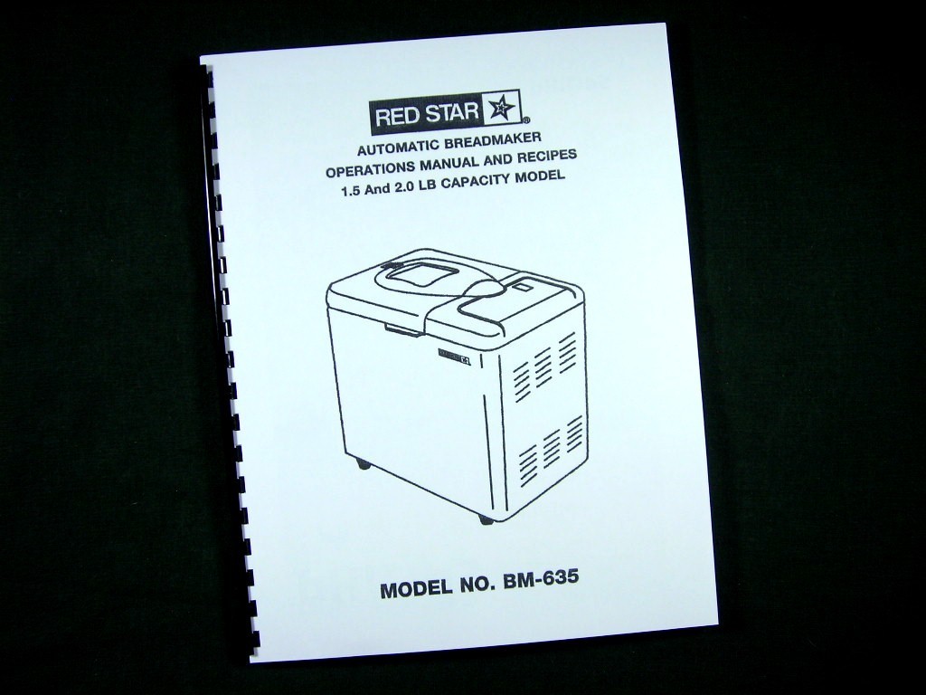Red Star Model BM635 BM-635 Bread Maker Machine Instruction Manual ...