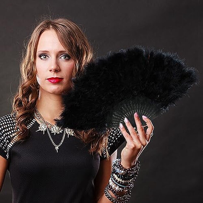 Vintage Black Folding Hand Rave Fan, Festival Handheld Fan Flapper Fan ...