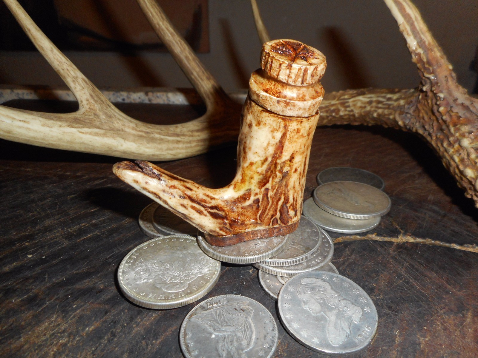 Deer Antler Black Powder Flask | eBay
