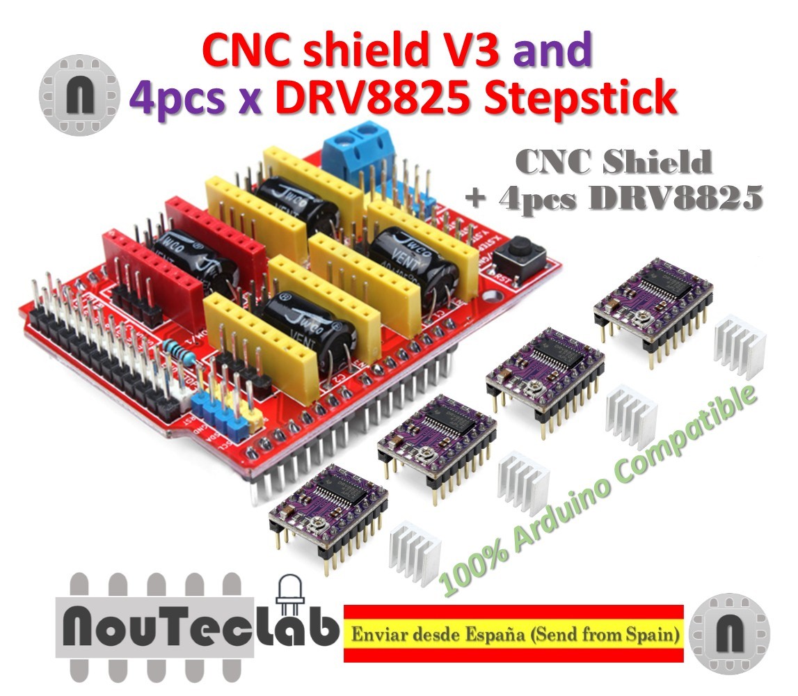 Cnc Controller CNC Shield V3.0 + DRV8825 Motor Drivers (4-Pack) - 3D ...