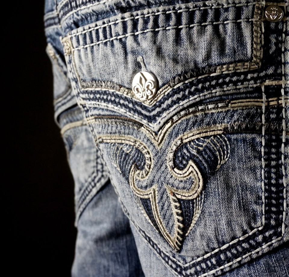 $220 Mens Rock Revival Jean "Holman" Leather Inserts Straight 38 X 31 ...