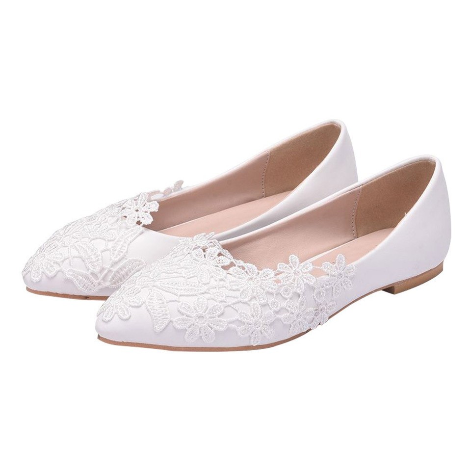 1 Pair Lace Flat Bottom Shoes Elegant Wedding Shoes White Flat Shoes ...