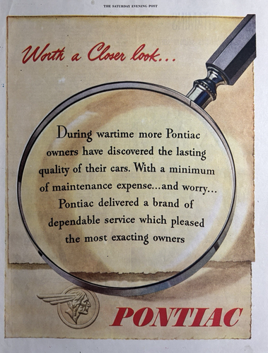 Pontiac Automobile Wartime Quality Cars Closer Look Owners VTG Print Ad ...