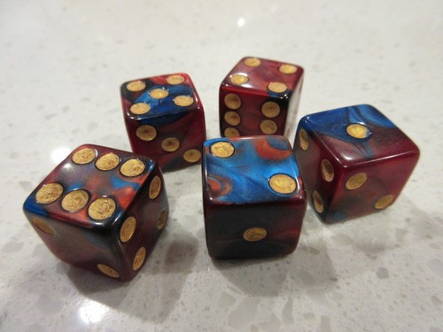 Game Dice Set of 5 RED&BLUE MARBLE 16mm Gaming Dice + FREE Las Vegas ...