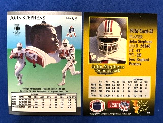 NFL - John Stephens 1991 Fleer Ultra & 1991 Wild Card Football ...