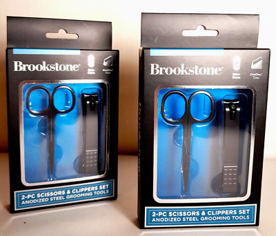 2 x Brookstone 2-PC Scissors & Clippers Set Black Andoized Steel ...