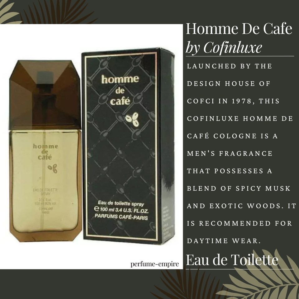 HOMME DE CAFE by Cofinluxe for men Cologne 3.3 / 3.4 oz edt Spray NEW ...