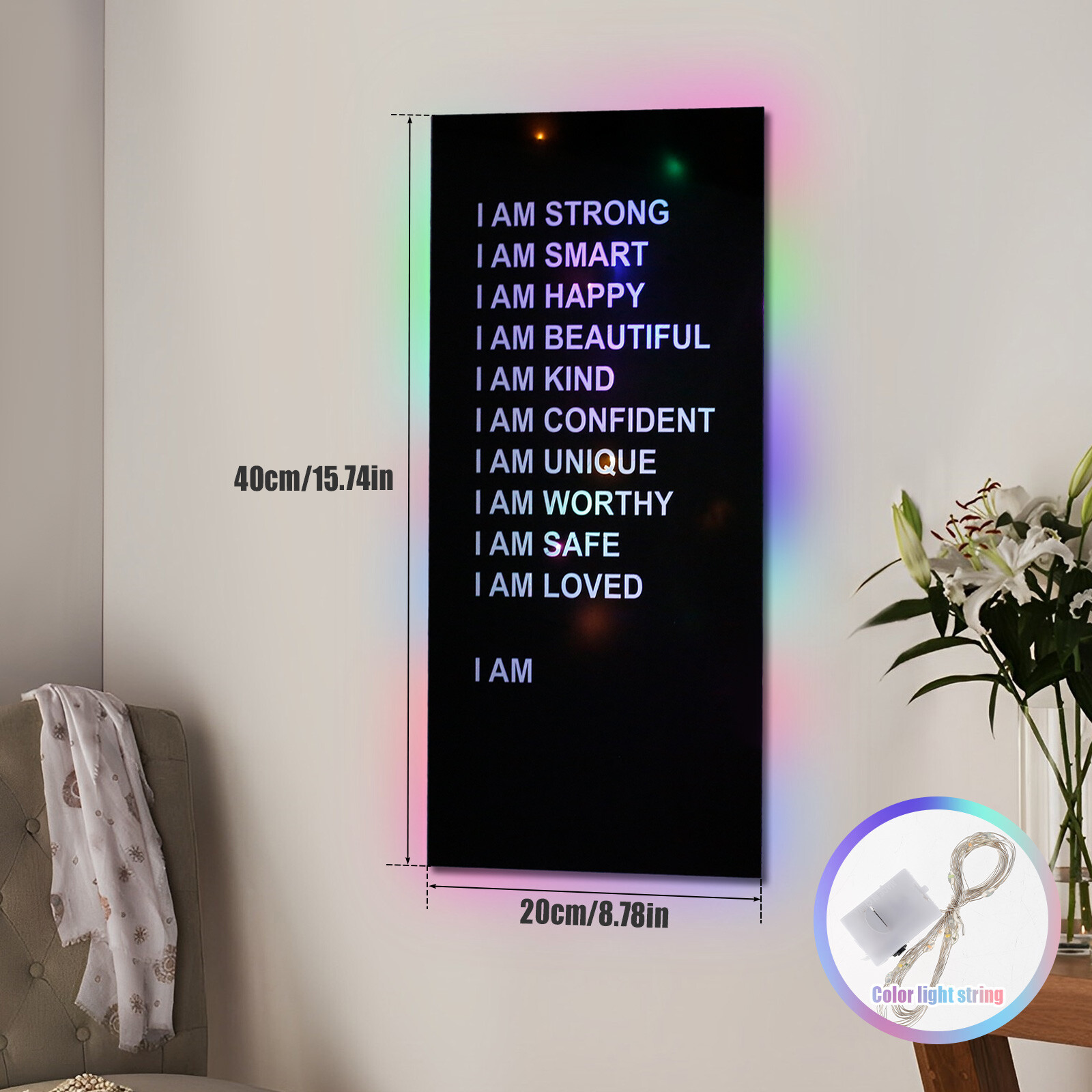 Personalized Affirmations Mirror with LED String Light Acrylic Positive ...