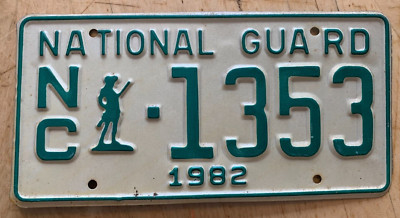 1982 NORTH CAROLINA NATIONAL GUARD LICENSE PLATE " NC 1353 " NC 82 | eBay