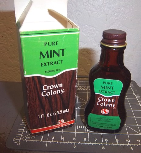 Crown Colony Pure Mint Extract 1 oz spice bottle & original box, still ...