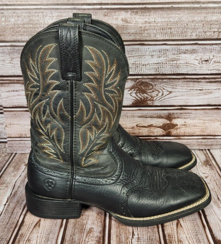 ARIAT Men’s 7.5 D Black Leather Sport Wide Square Toe Western Boot ...