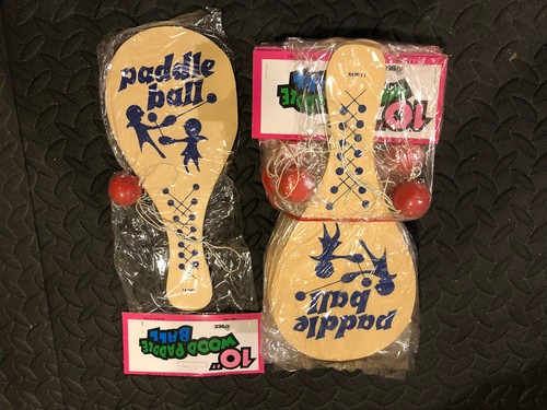 10" VINTAGE TOY WOOD PADDLE BALL Package of 12 from Bee Sealed New ...
