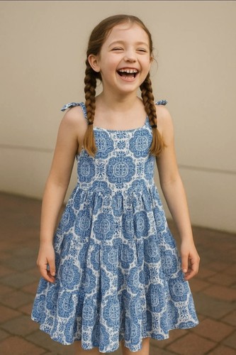 Btween Girls Size 12 Blue & White Maxi Dress Flare Stretchy Summer ...