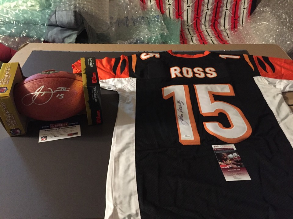 John Ross Signed NFL " Duke " Football & XL Custon Bengals Jersey - PSA ...