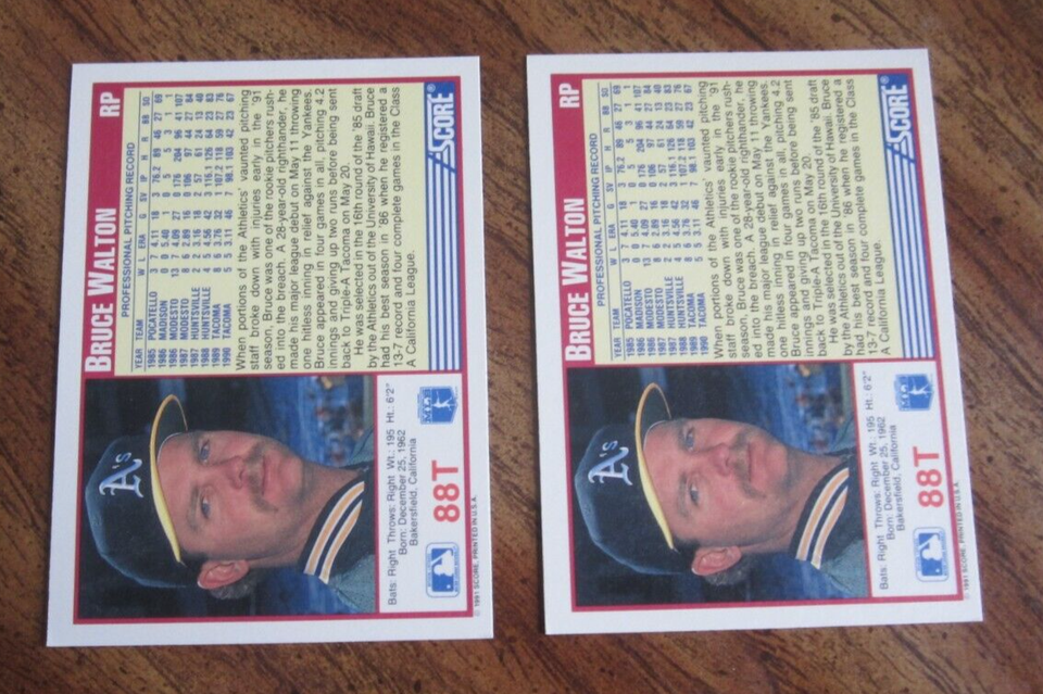 Bruce Walton Lot of 2 1991 Score Rookie/Traded #88T ROOKIE Cards MLB ...