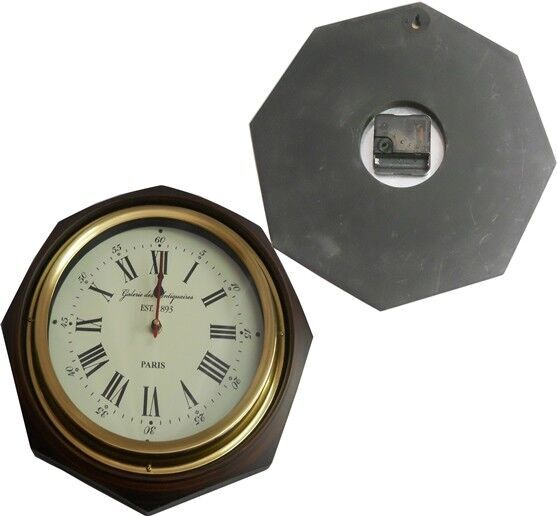 Antique Style Vintage Wooden 11 Inch Heptagon Shape Brown Wall Clock ...