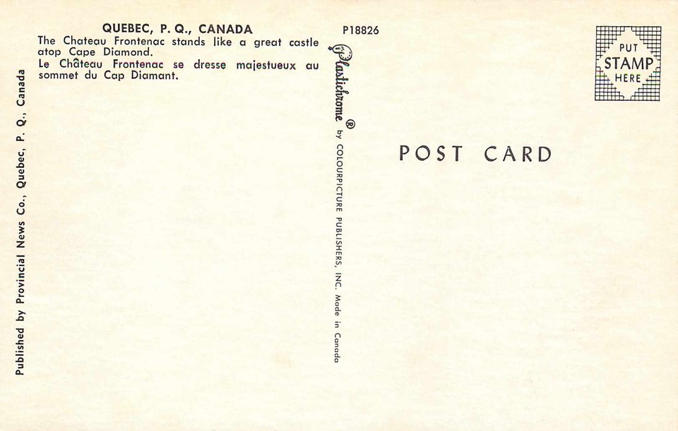 Postcard Canada Chateau Frontenac Hotel Close Up Cape Diamond Quebec | eBay