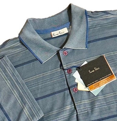 NEW Burma Bibas Polo Shirt Mens Large Short Sleeve Striped Blue Black ...