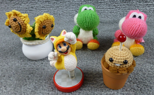 LOT OF 5 Amiibo Nintendo Yarn Plush Knit Yoshi Green Pink Plants V ...