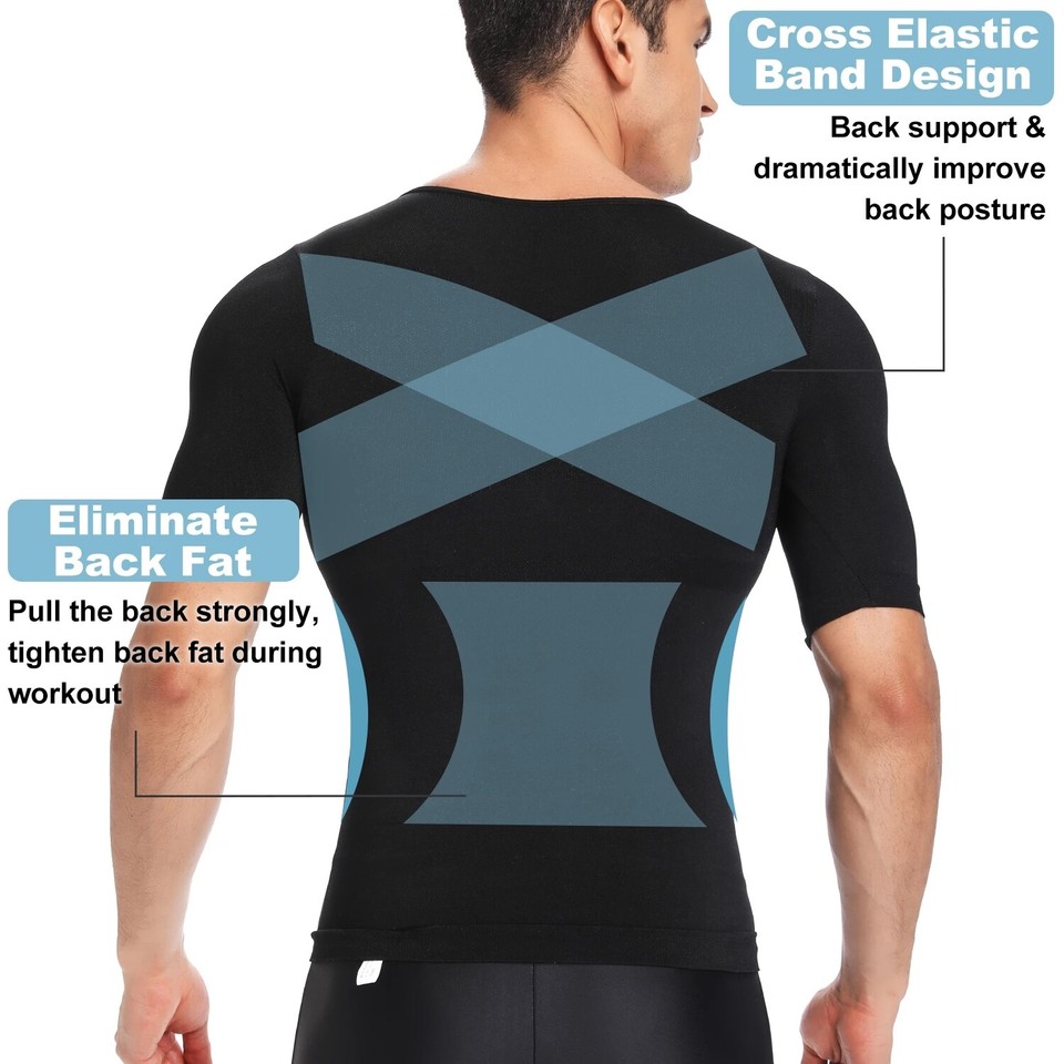 Men Compression Slim Body Shaper Gynecomastia T-shirt Posture Corrector ...
