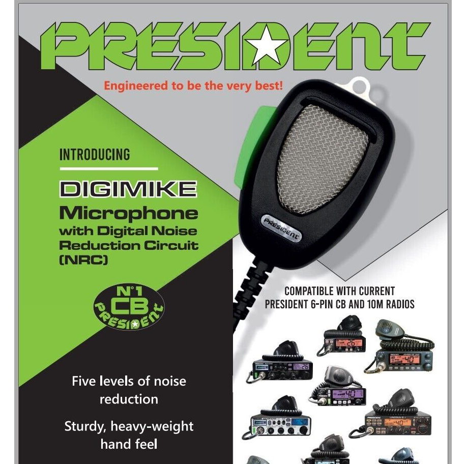 PRESIDENT DIGIMIKE 6-PIN MICROPHONE w/ NOISE REDUCTION for CB / 10 ...