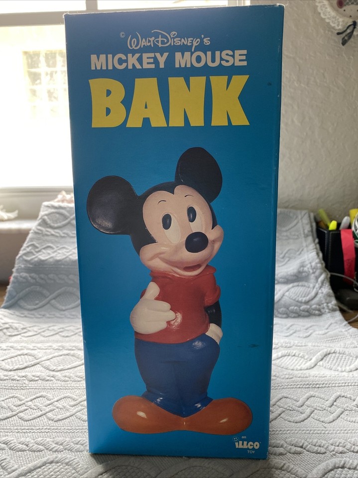 Vintage Mickey Mouse Plastic Piggy Bank Coin Slot Disney ILLCO New With ...