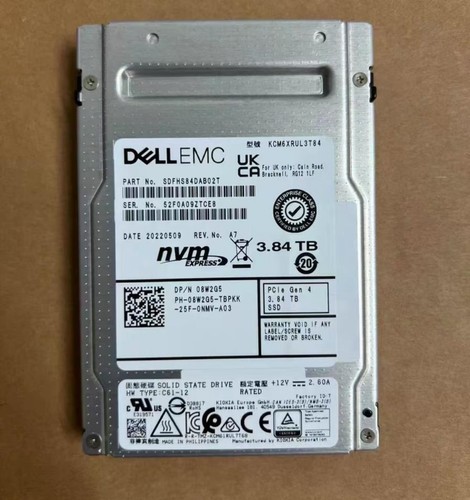 3.84TB SSD CM6 DELL U2 NVME KCM6XRUL3T84 08W2G5 PCIe Gen 4 DELL EMC ...