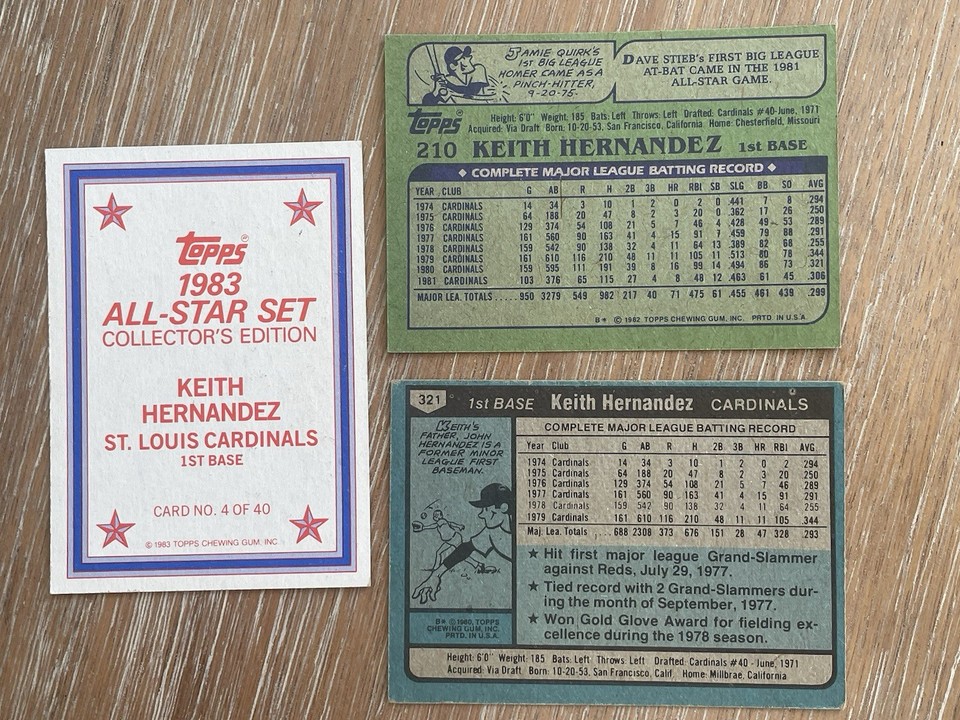 3-Lot Topps Keith Hernandez St Louis Cardinals Baseball Cards | eBay