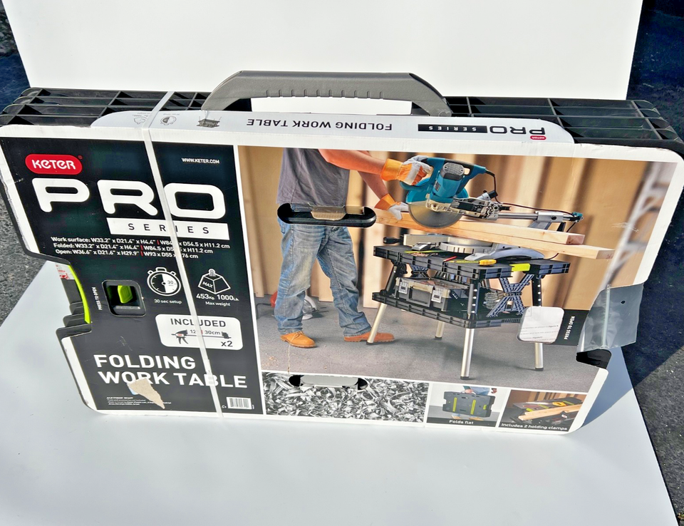 Keter Folding Work Table with Two Adjustable Clamps, 1000-Lb. Capacity ...